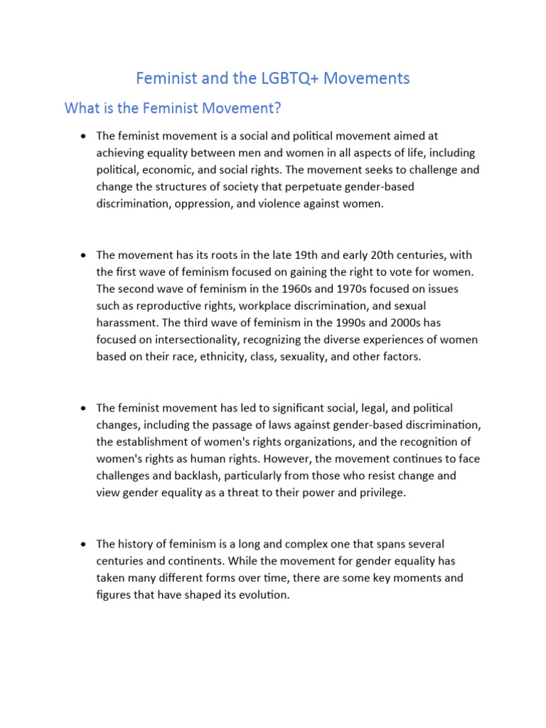 Feminist and The LGBTQ Movements | PDF | Gender Studies | Feminism