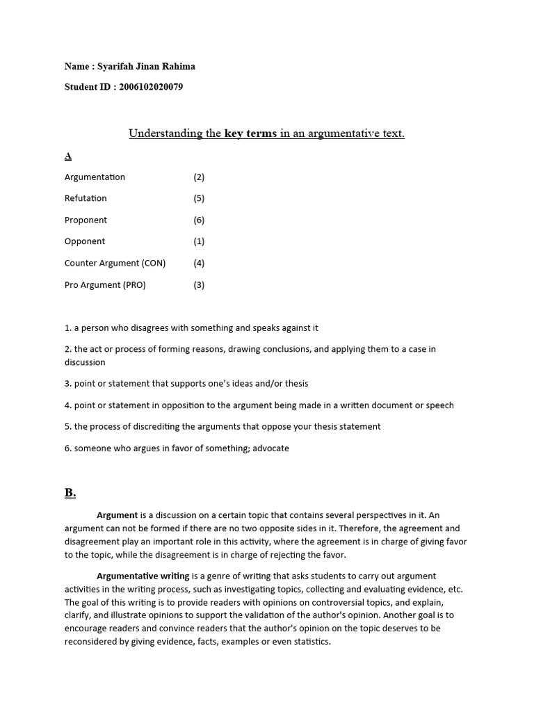 Key Terms in Argumentative Writing | PDF | Argument | Evidence