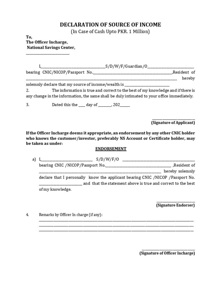 Declaration of Source of Income PKR I Million | PDF