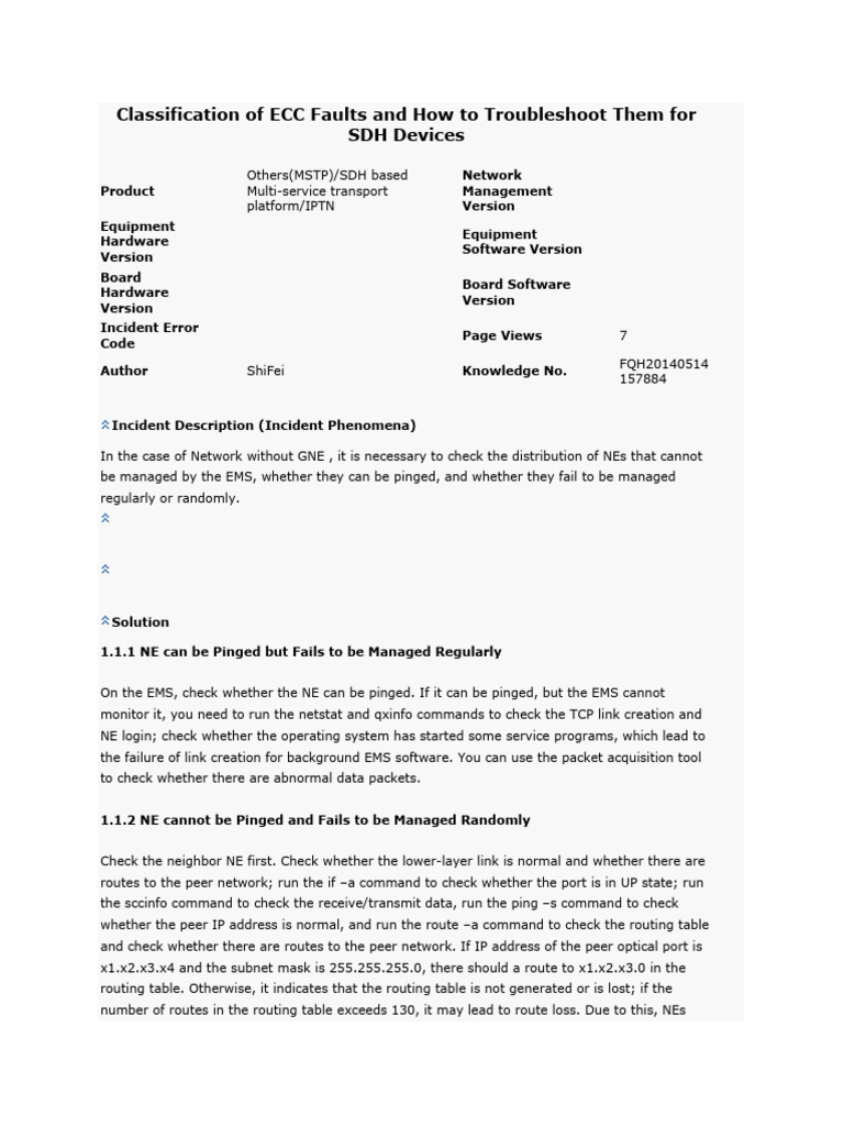 Classification of ECC Faults and How To Troubleshoot Them For SDH ...