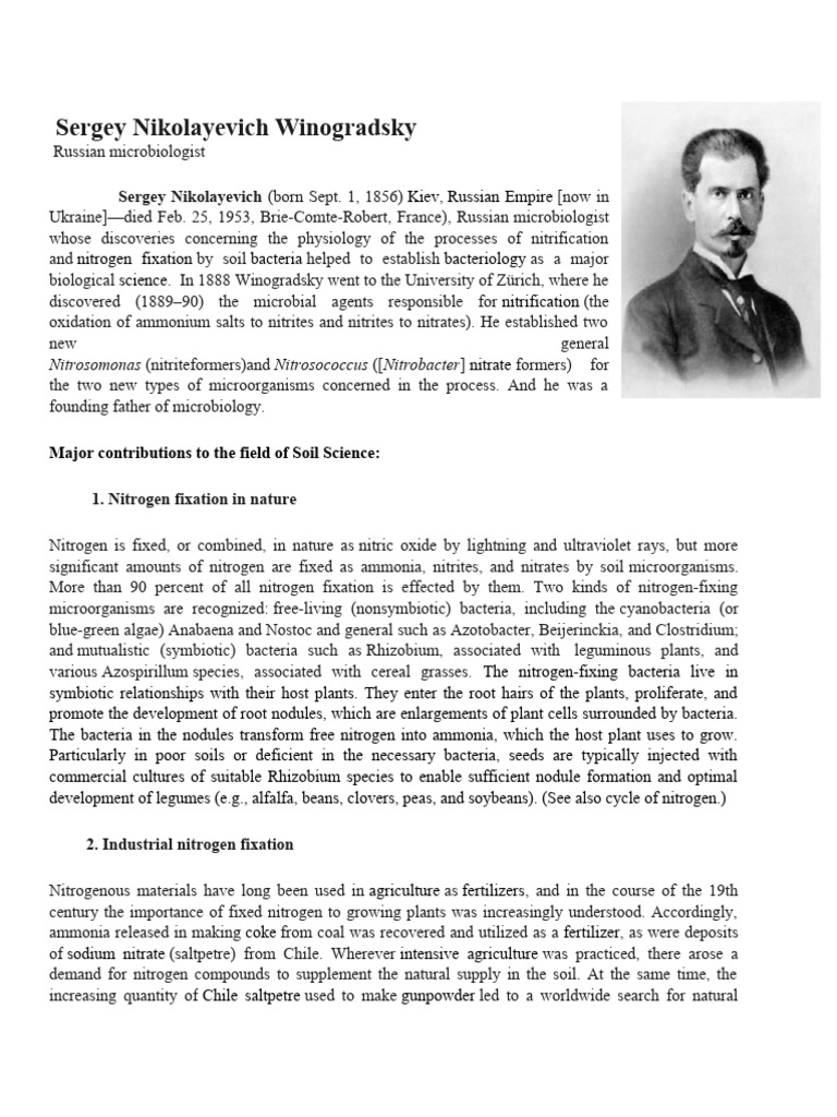 Sergey Nikolayevich Winogradsky | PDF | Chemistry | Organisms