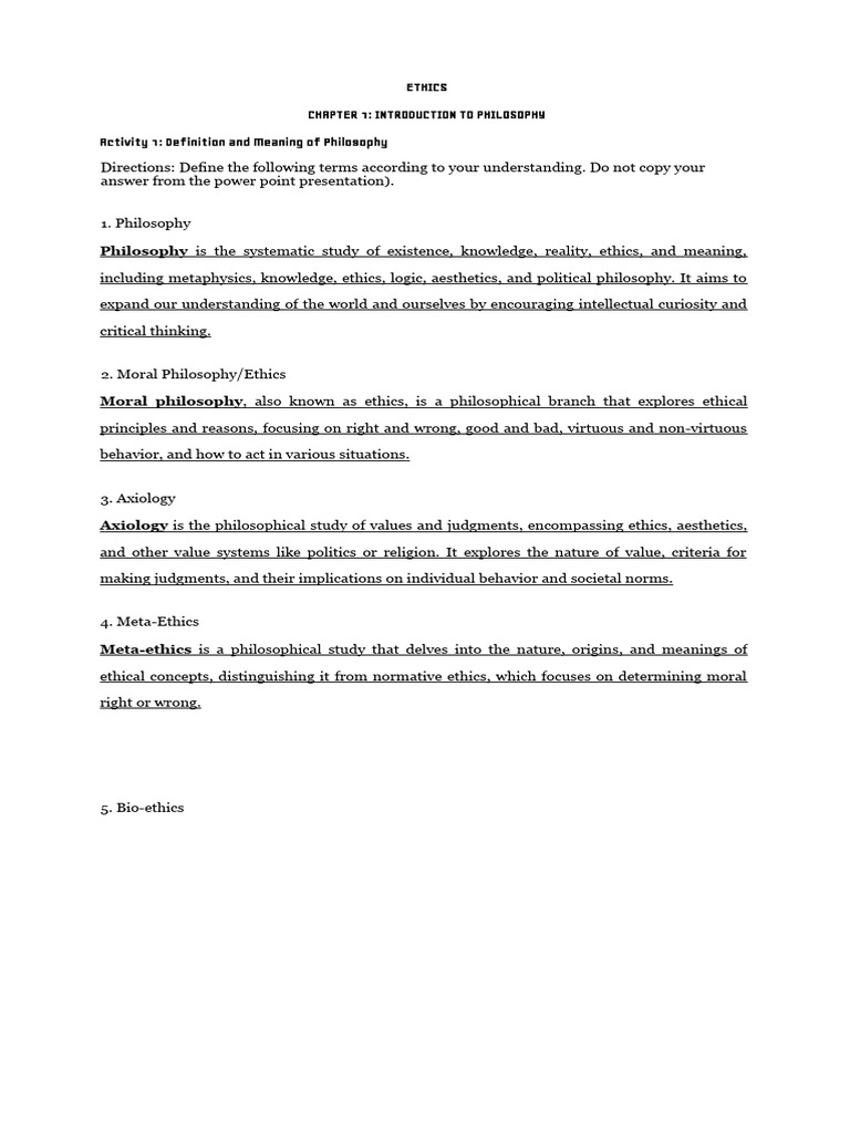 Ethics Chapter 1 Introduction To Philosophy Activity PDF | PDF