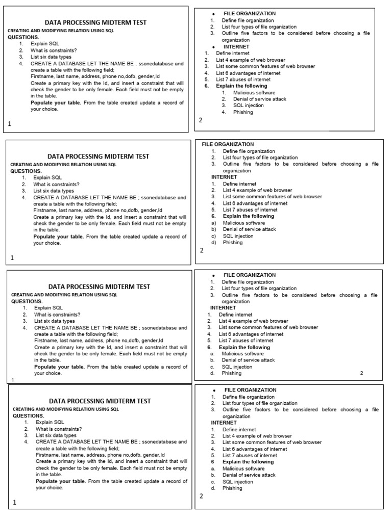 ss2 Mid Test Questions | Download Free PDF | Sql | Databases