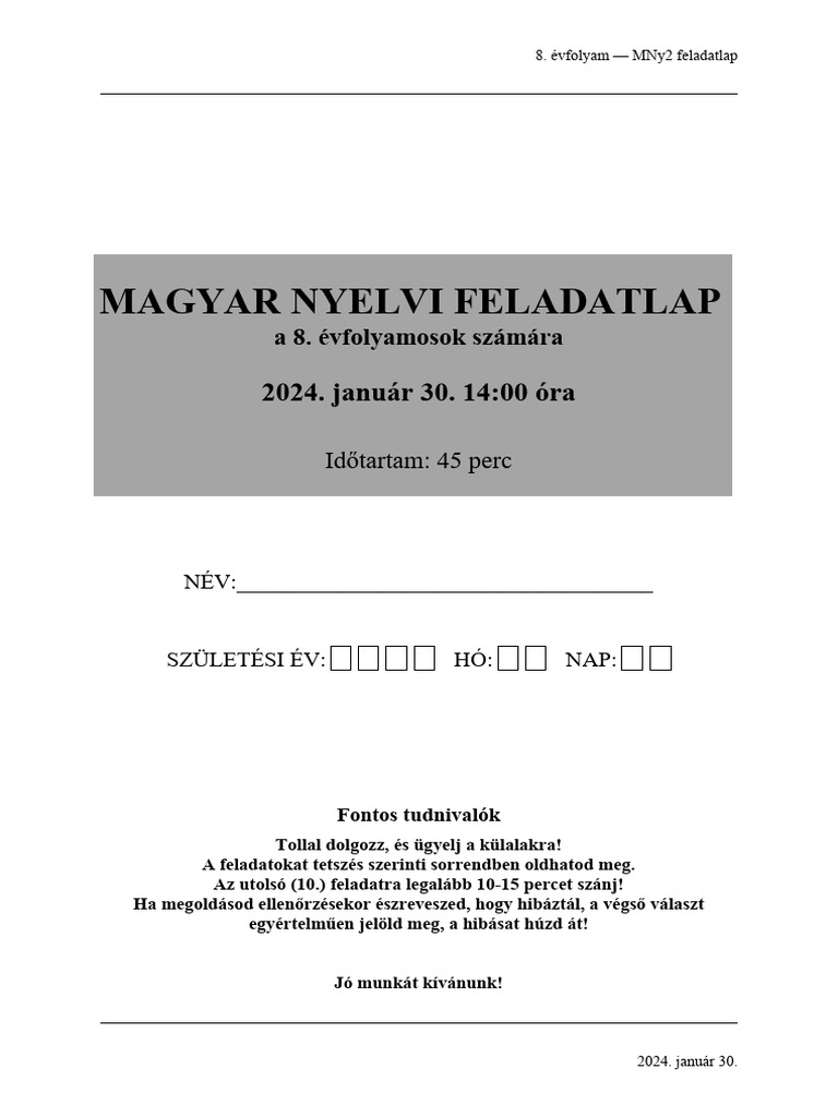 Felvételi Feladatsor | PDF