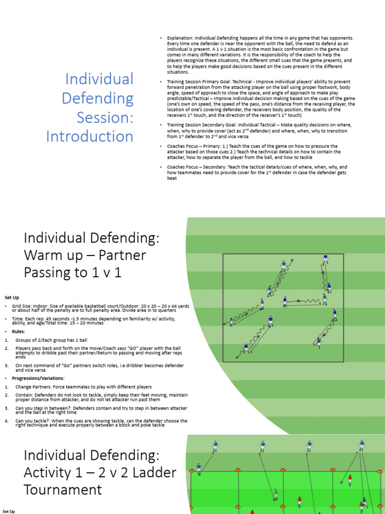 Individual Defending Session | PDF | Sports | Football Codes