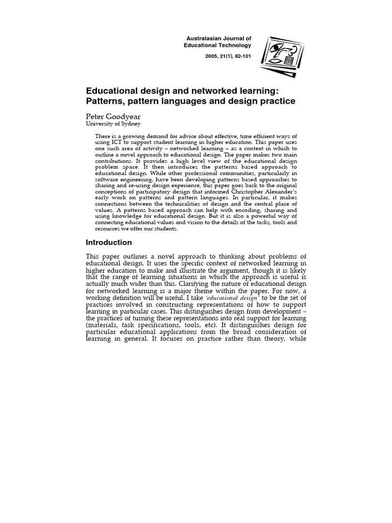 Goodyear 2005 Educational Design and Networked Learning | PDF | Educational Technology | Pedagogy