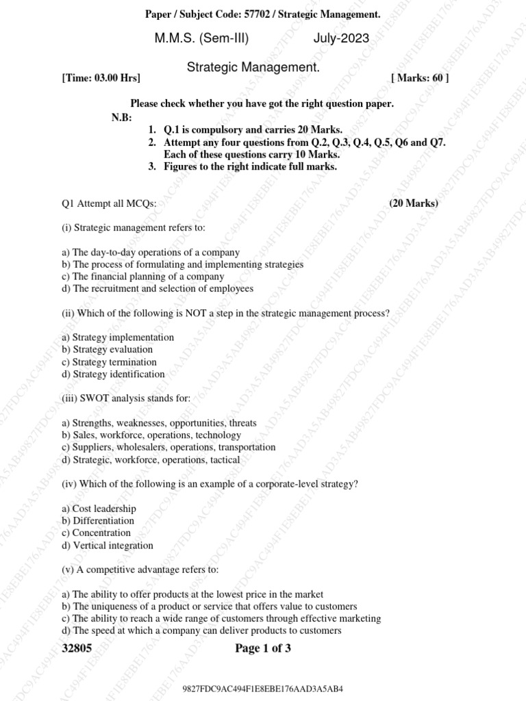 M.M.S. Sem III Strategic Management | PDF | Business | Strategic Management