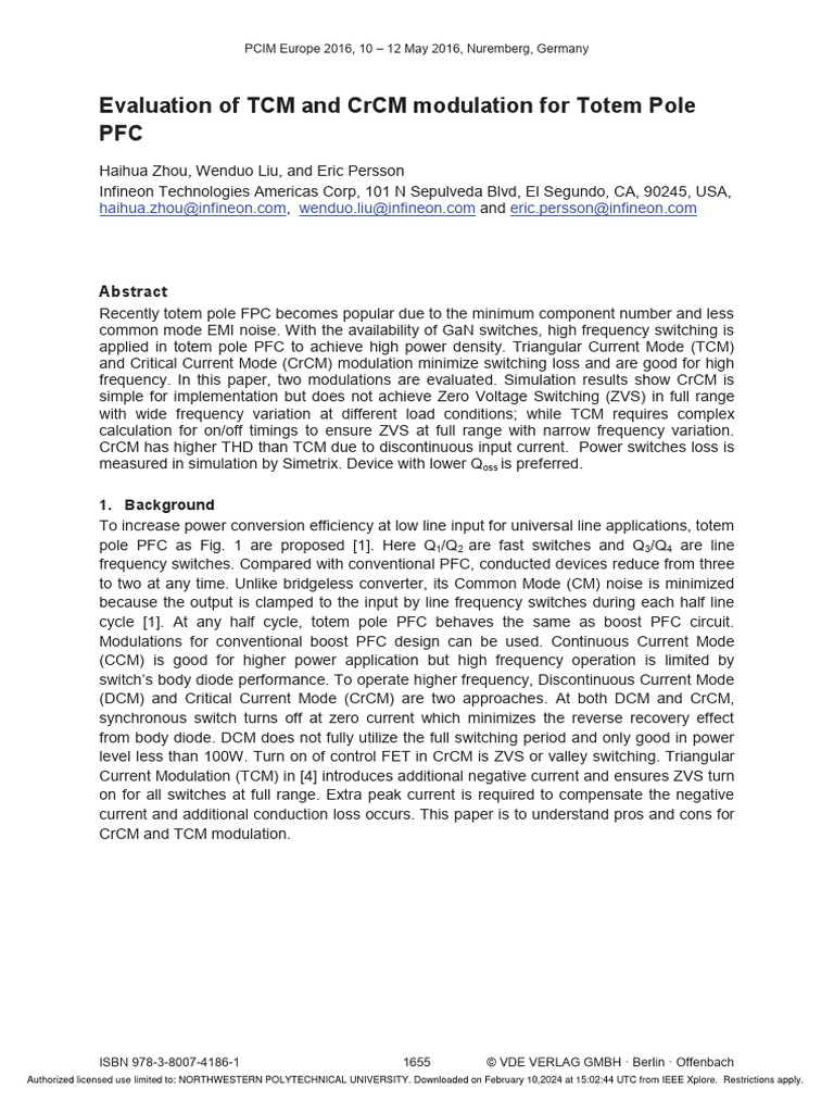 Evaluation of TCM and CRCM Modulation For Totem Pole PFC | PDF ...
