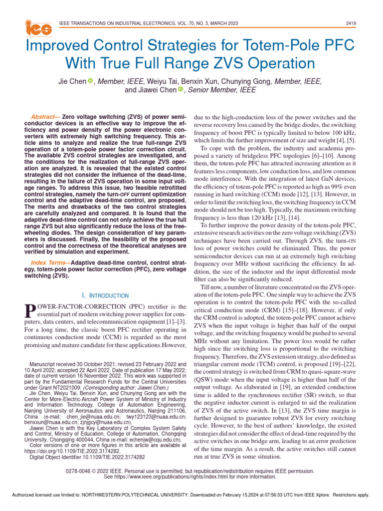 Improved Control Strategies For Totem-Pole PFC With True Full Range ZVS ...