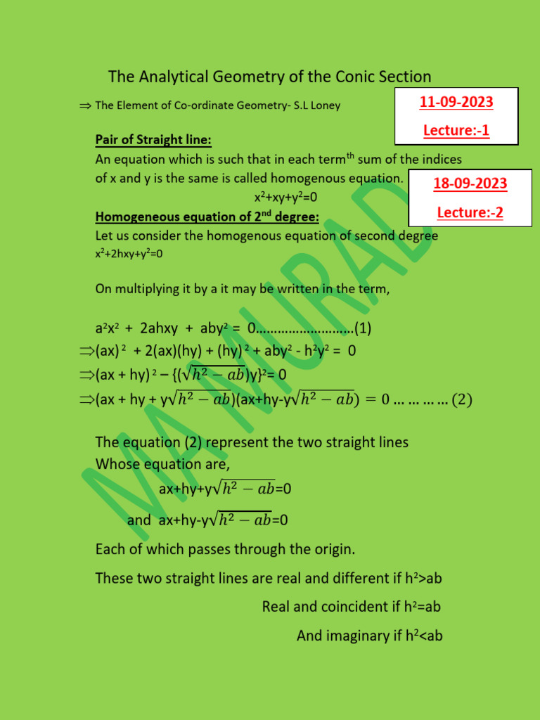 Analytical Geometry Note Watermark | PDF | Line (Geometry) | Analytic ...
