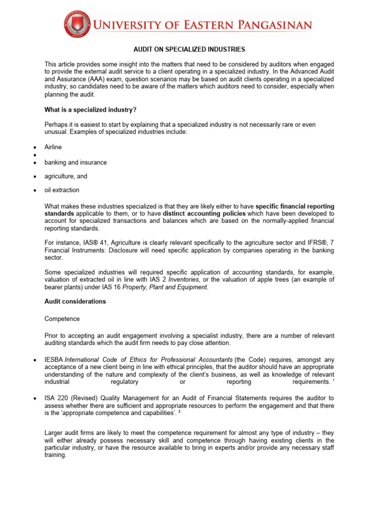 Auditing Assurance - Specialized Industries | PDF | Banks | Outsourcing