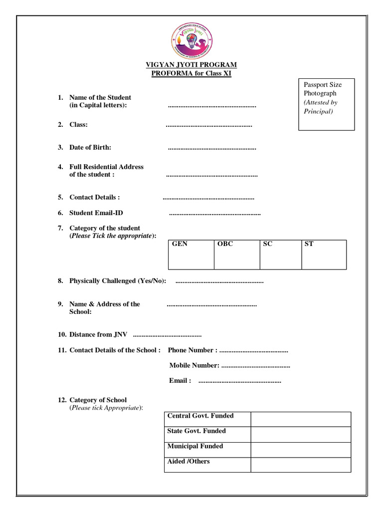 Proforma Class XI | PDF