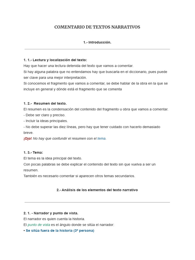 Comentario de Textos Narrativos | PDF | Narración