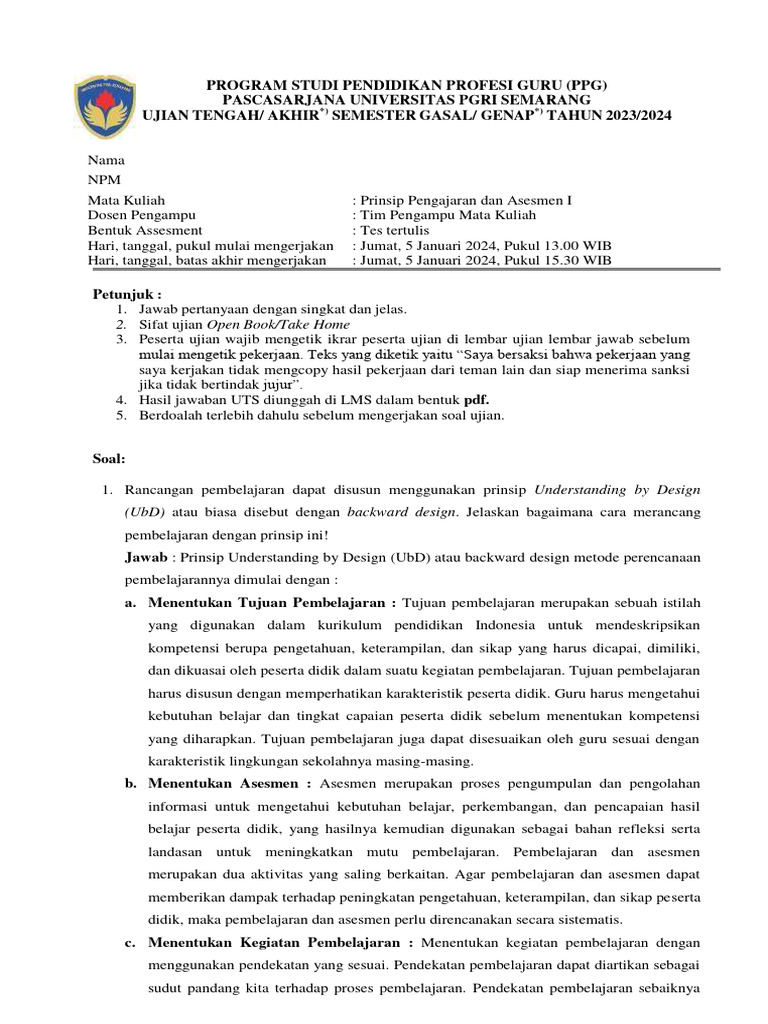 Risa Mega Nurcahyani - 23531988 - UTS Prinsip Pengajaran Dan Asesmen I | PDF