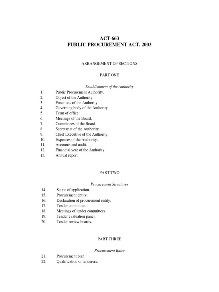 Public Procurement Act 200320432 | PDF | Procurement | Governance