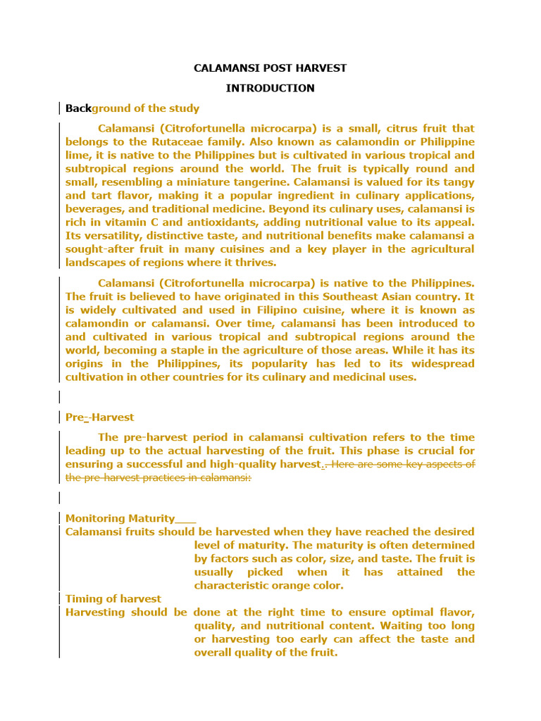 Calamansi Post Harvest | PDF | Postharvest | Pruning