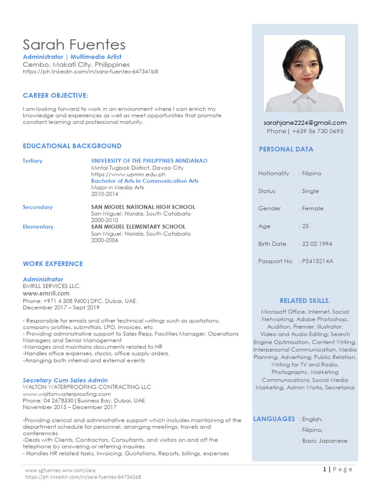 1.sarah Resume 2020 | PDF | Philippines | Multimedia
