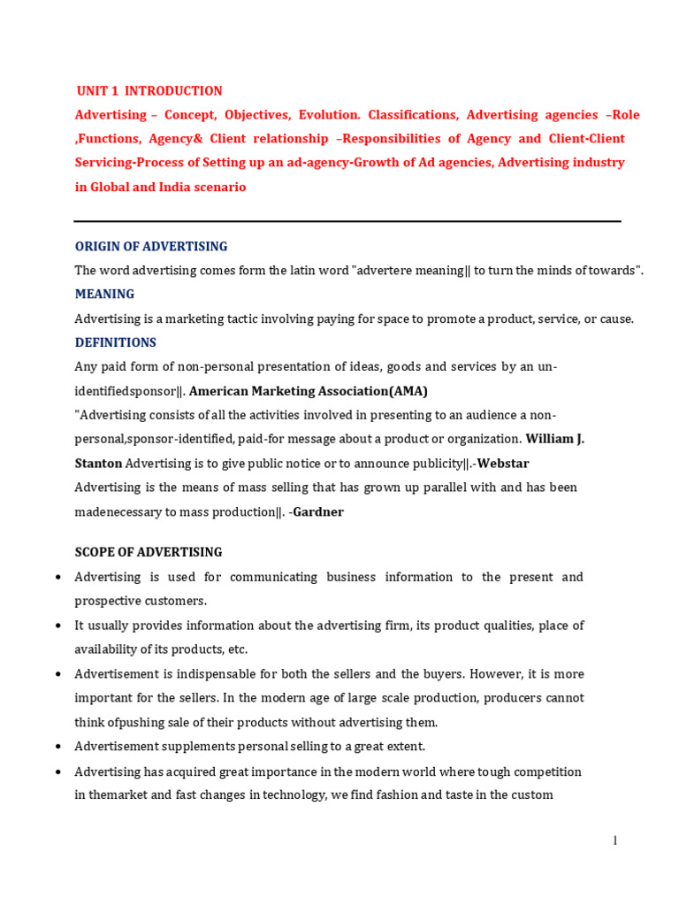 Advertisement Managment Notes | PDF | Advertising | Sales
