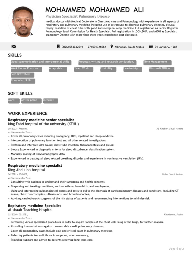 Mohammed's Resume | Download Free PDF | Pulmonology | Medicine