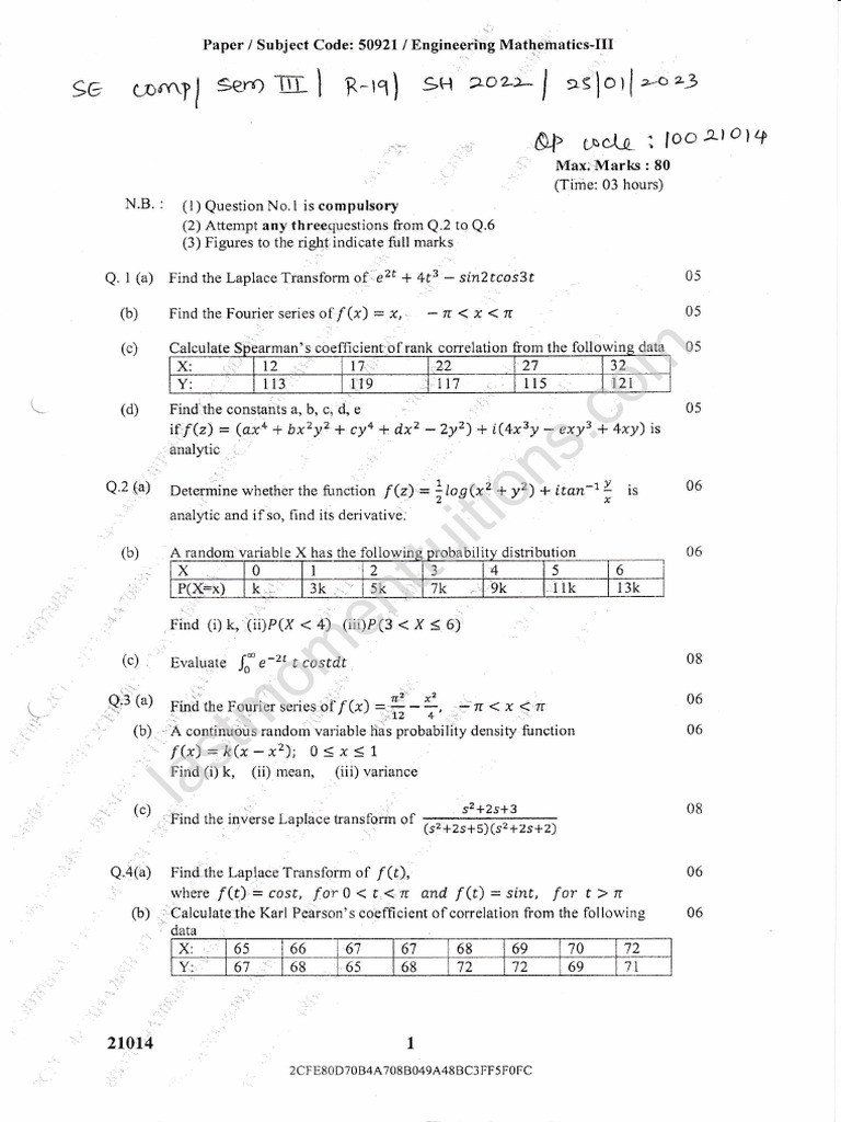 Em-Iii Jan 2023 | PDF | Mathematical Analysis | Fourier Analysis