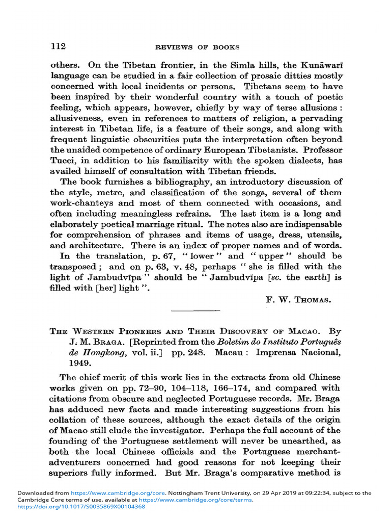 The Western Pioneers and Their Discovery of Macao. by J. M. Braga. | PDF