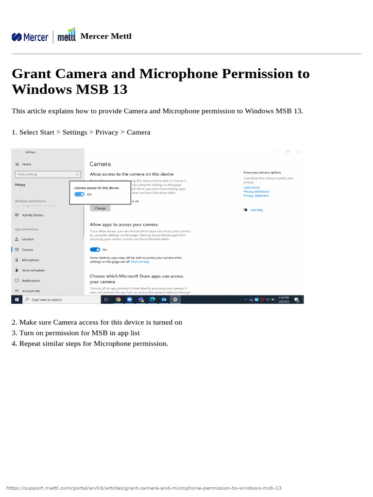 Grant Camera and Microphone Permission To Windows | PDF