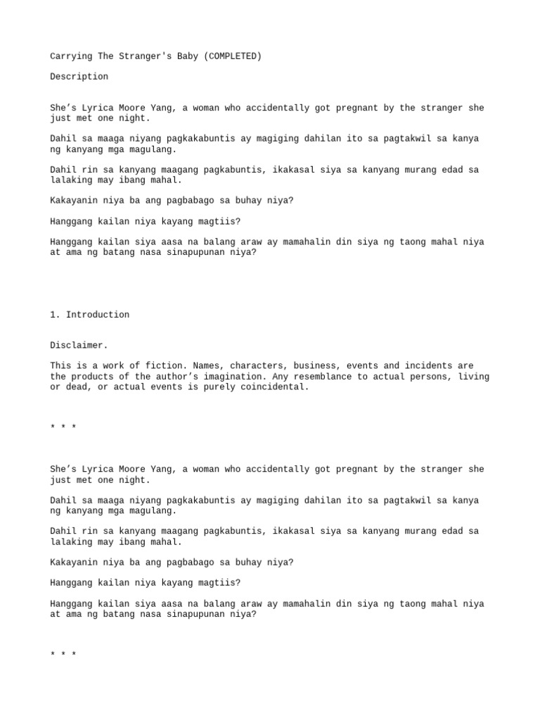 (Destiny-One) Carrying The Stranger's Baby (COMPLETED) | PDF