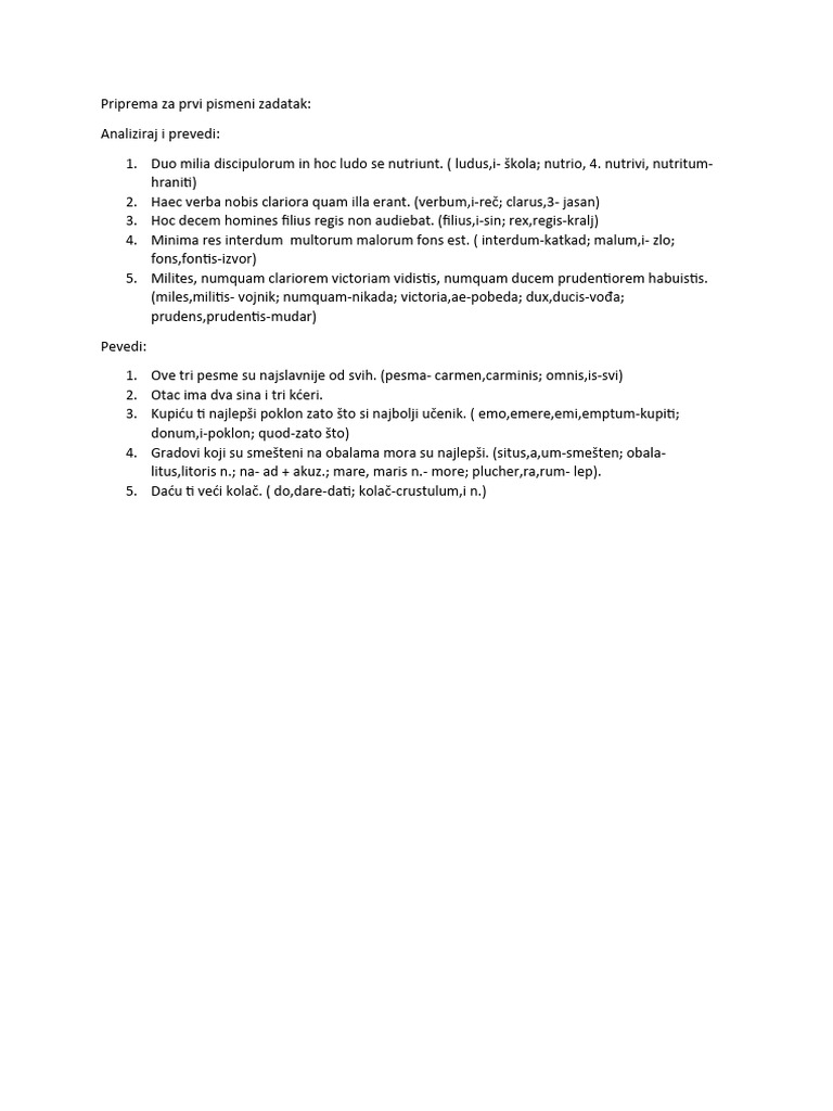 Priprema Za Prvi Pismeni Zadatak | PDF