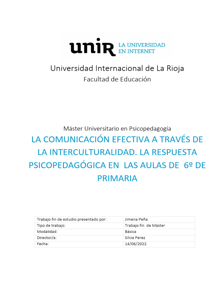 TFM Jimena Peña-1 | PDF | Evaluación | Multiculturalismo