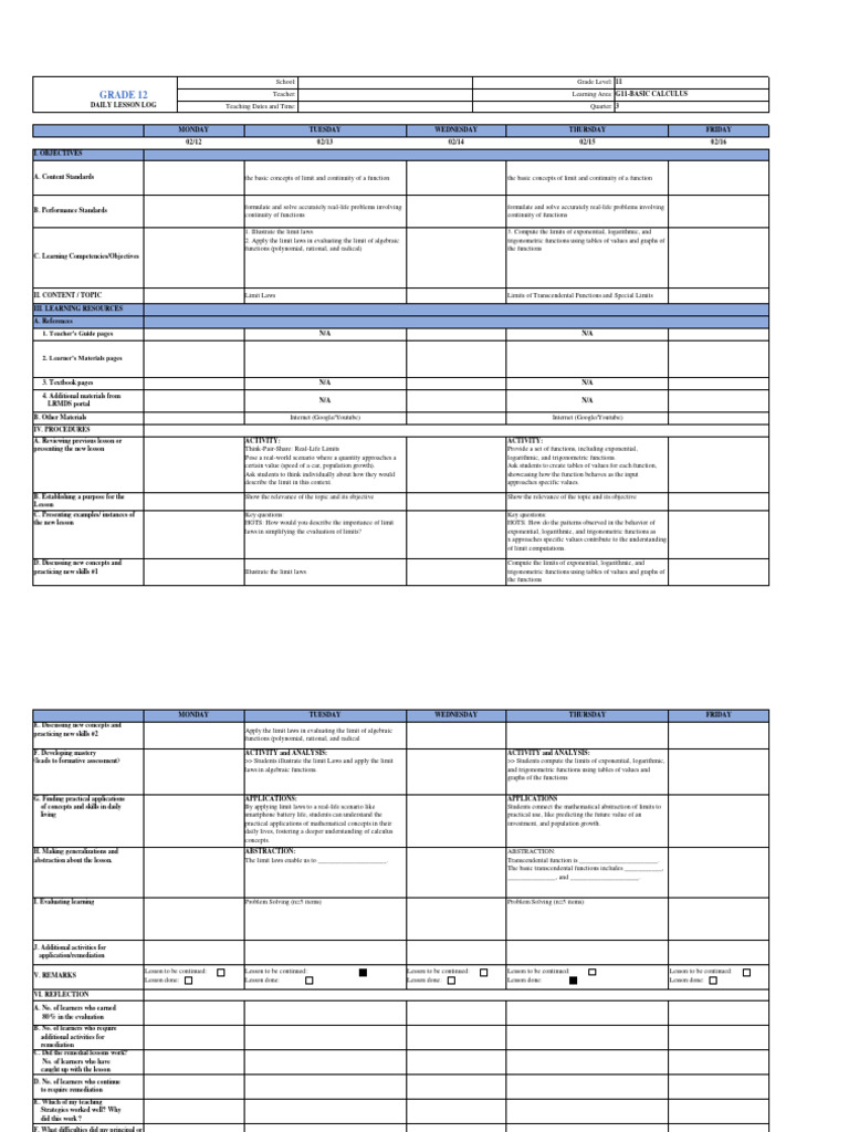 DLL - G11 - Basic Calculus Week 3 | PDF | Function (Mathematics ...