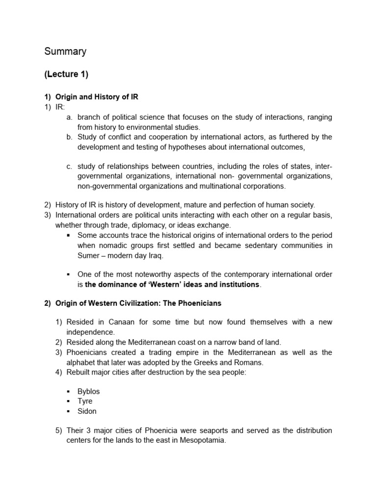 IR Summary (Lec.1) | PDF | Phoenicia | Ancient Greece