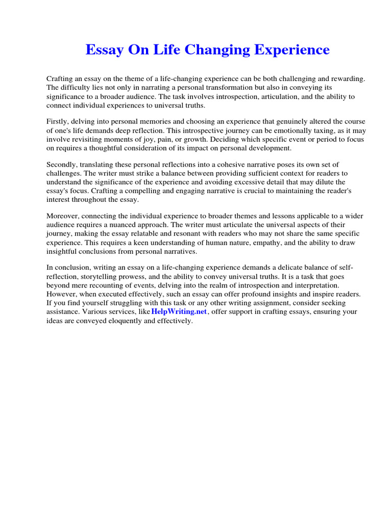 Essay On Life Changing Experience | PDF | Narrative | Essays