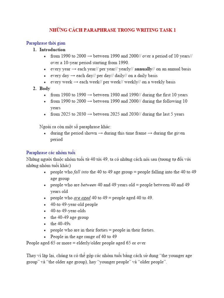 NH NG Cách Paraphrase Trong Writing Task 1 | PDF