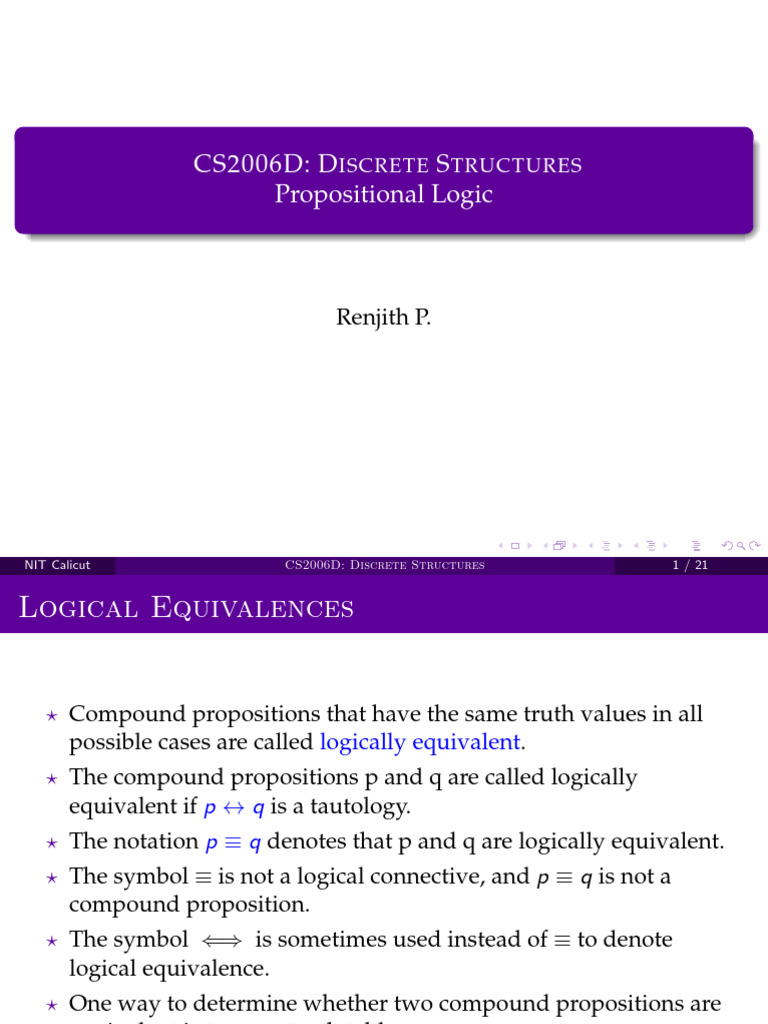 02 Propositional Equivalences | PDF | If And Only If | Metalogic