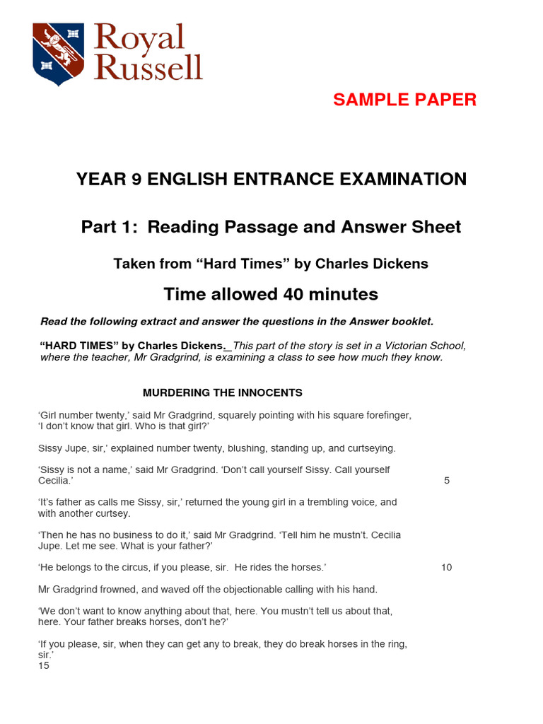 Year 9 English Exam: Dickens Extract Analysis | PDF | Linguistics