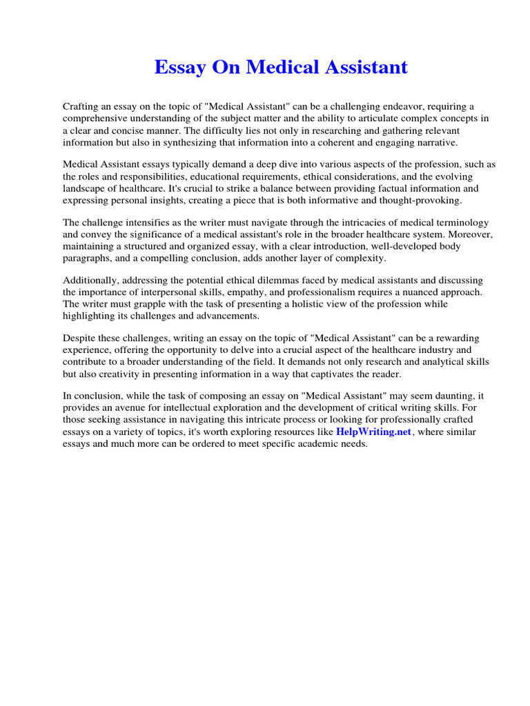 Essay On Medical Assistant | PDF | Sweatshop | Cognitive Science