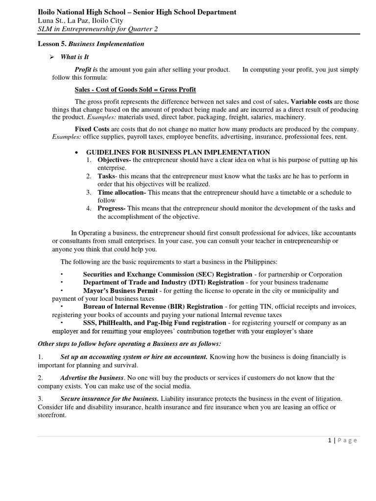 Entrep Q2 SLM Lesson-5 | PDF