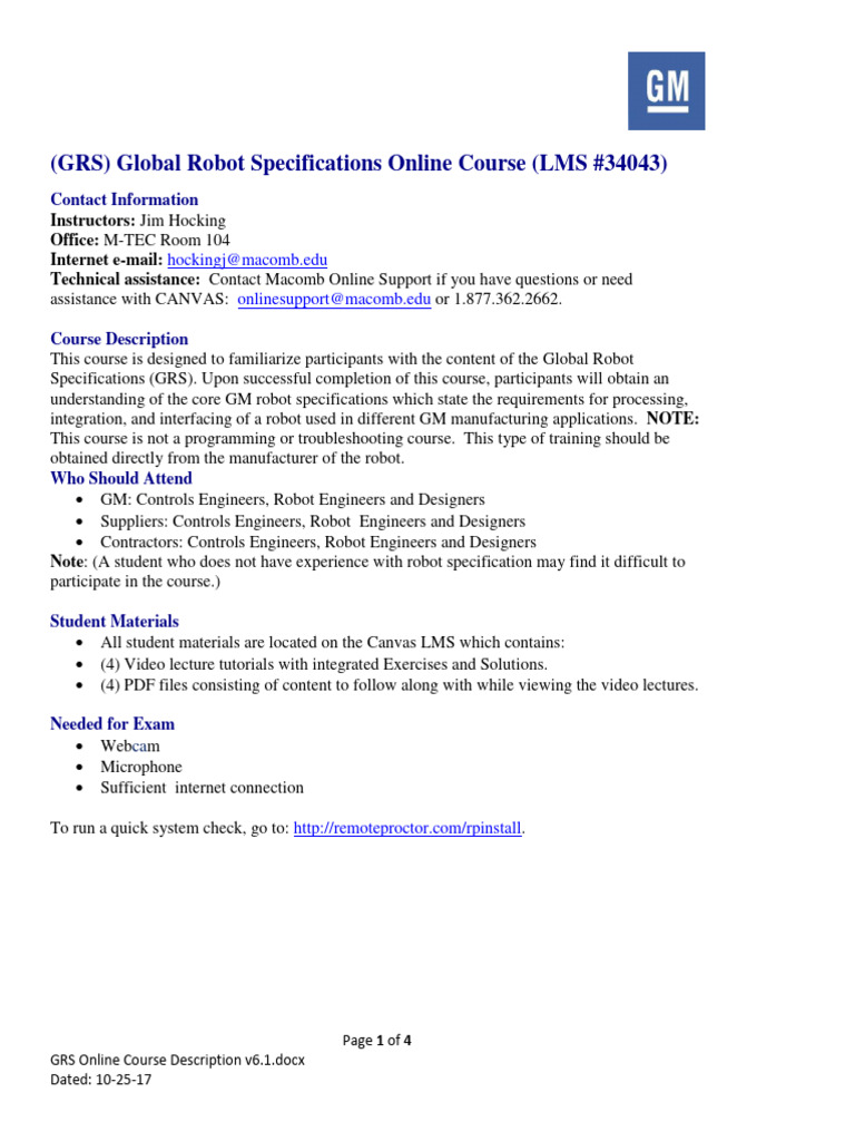GRS Course for GM Engineers | PDF | Educational Technology | Robot