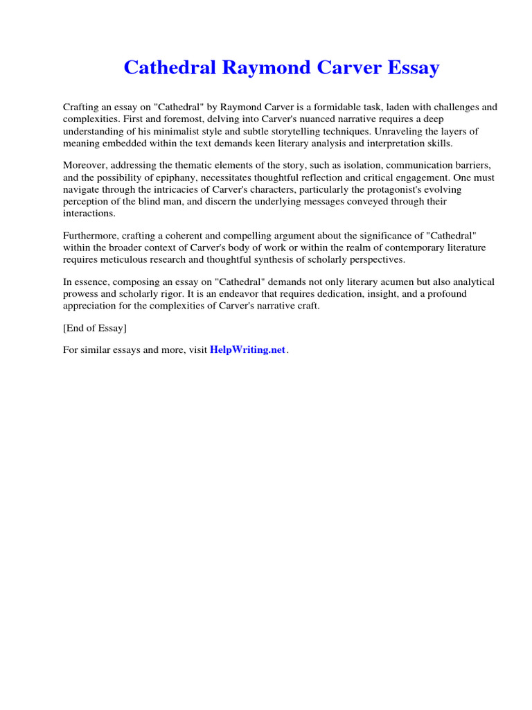 Cathedral Raymond Carver Essay | PDF | Swimming (Sport) | Surgery