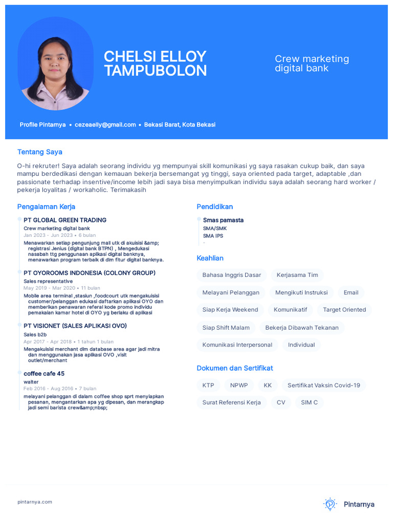 CV Chelsi Elloy Tampubolon | PDF