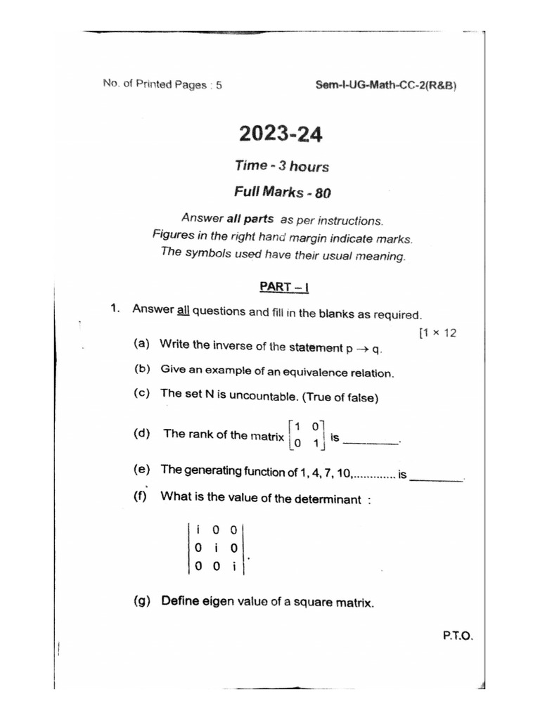 Rajendra University CC II Math 1st Sem 2024 | PDF