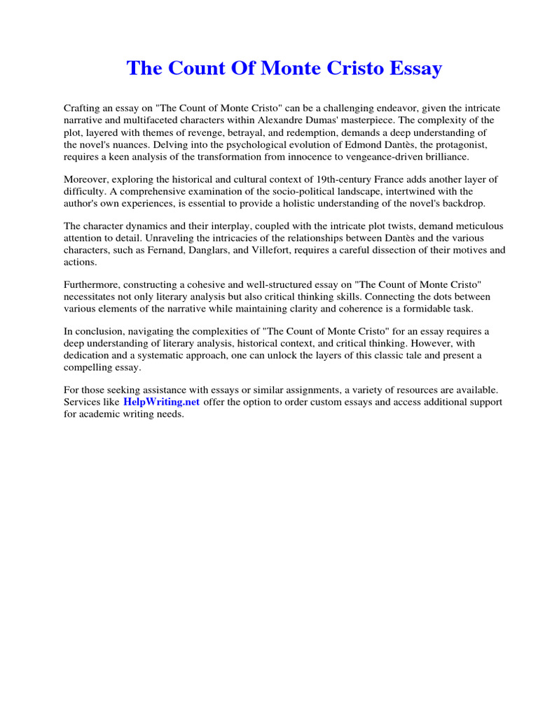 The Count of Monte Cristo Essay | PDF