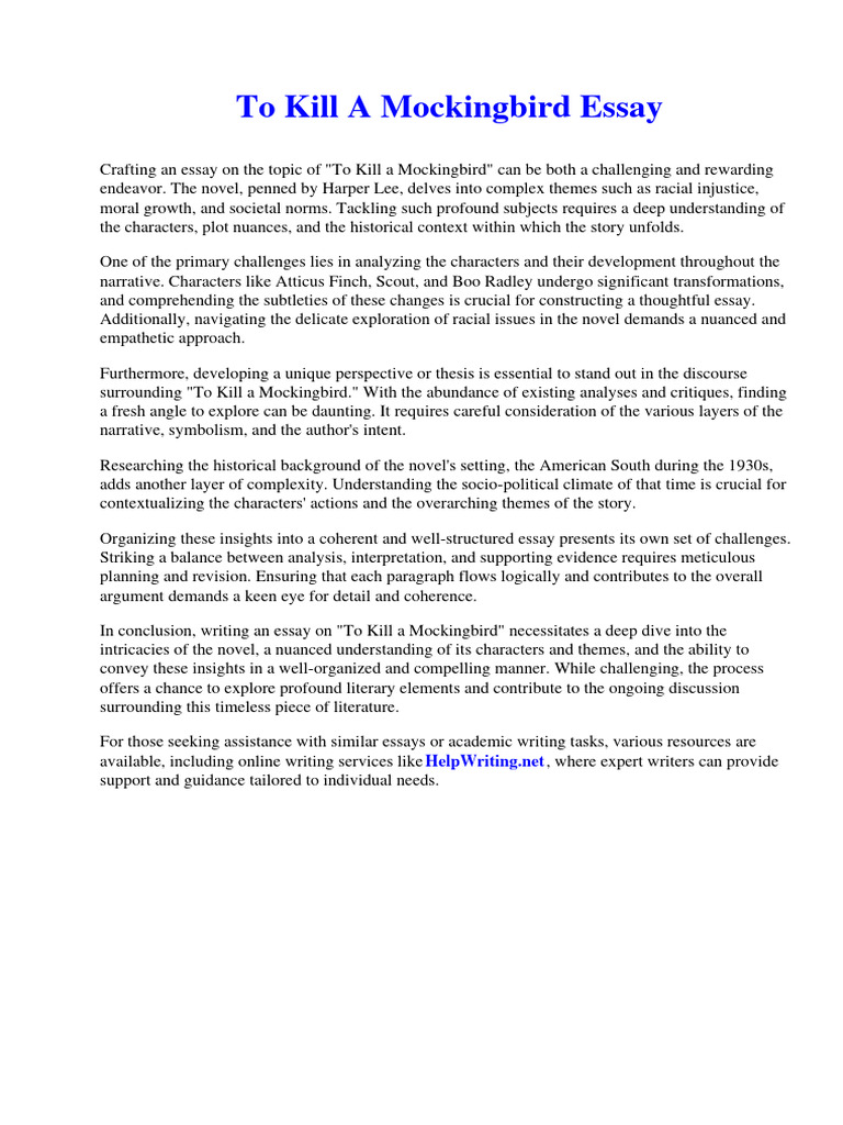 To Kill a Mockingbird Essay Guide | PDF | Mental Disorder | To Kill A ...