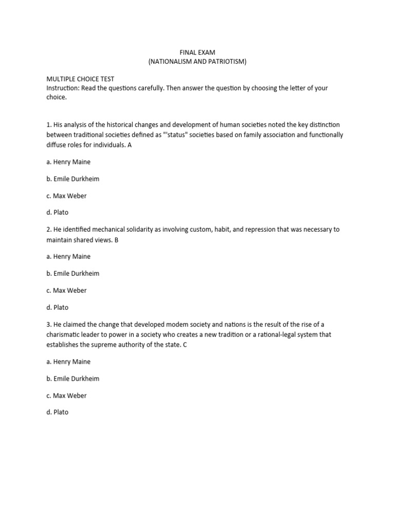 Final Exam (Nationalism & Patriotism) | PDF | Courage | Nationalism