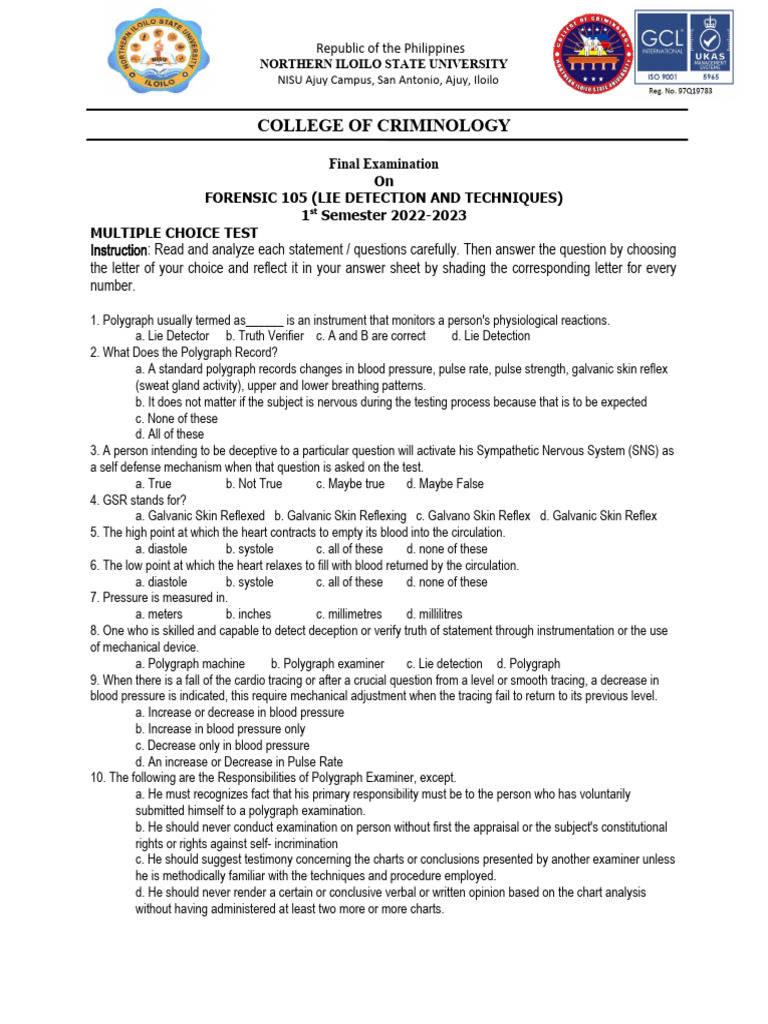 Forensic Exam on Lie Detection Techniques | PDF