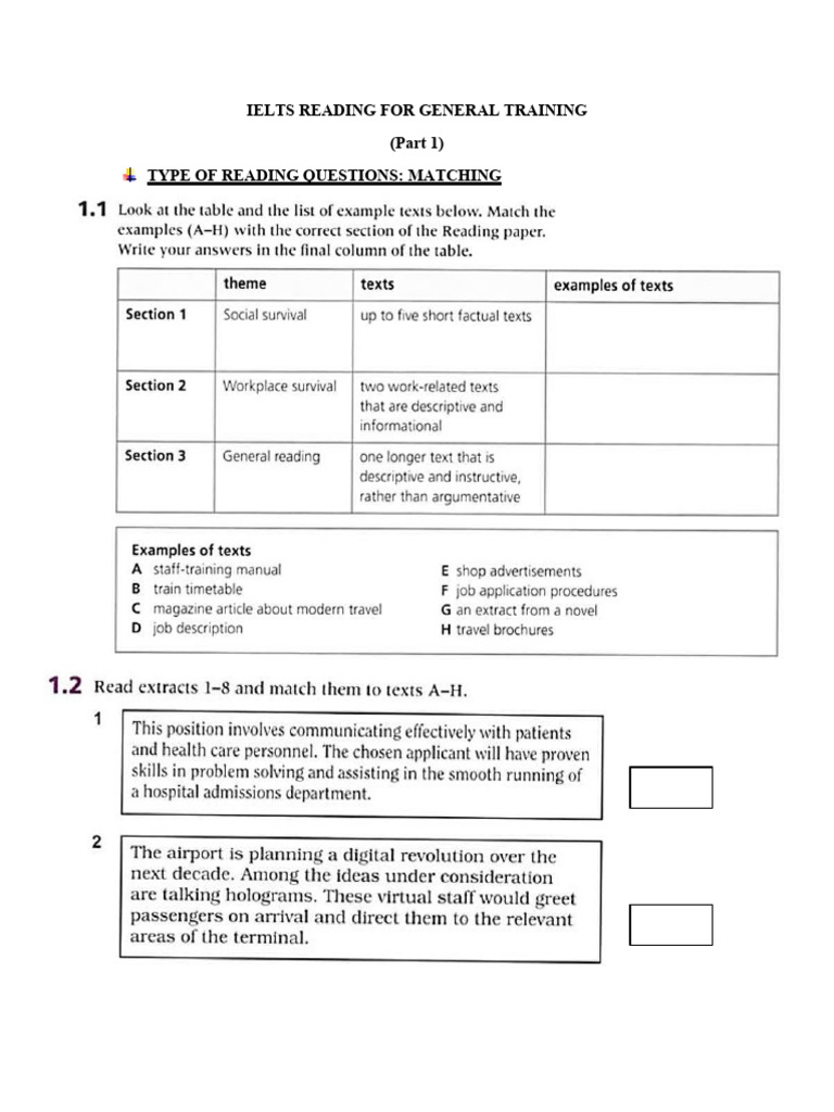 Ôn Luyện Ielts Reading - General Training - Part 1 | PDF