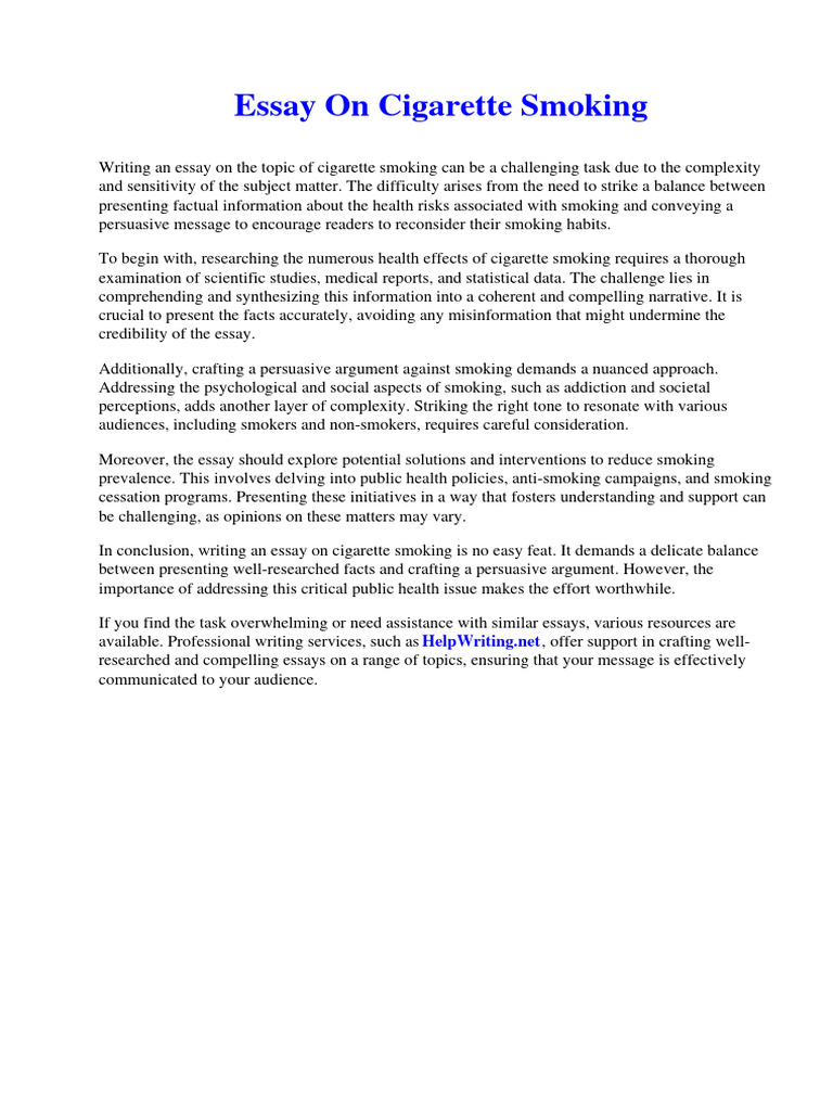 Essay On Cigarette Smoking | PDF | Smoking | Food Safety