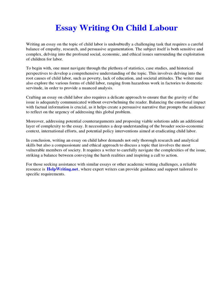 Essay Writing On Child Labour | Download Free PDF | United States Bill ...