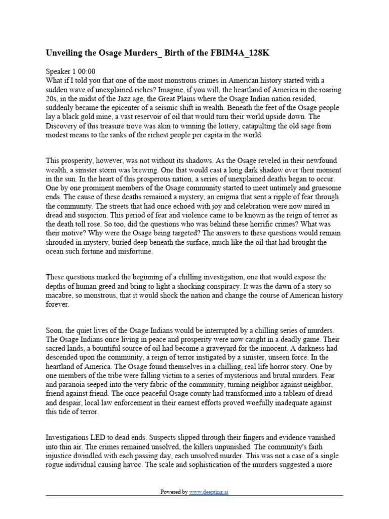 Osage Murders: The Birth of the FBI | PDF | Federal Bureau Of ...