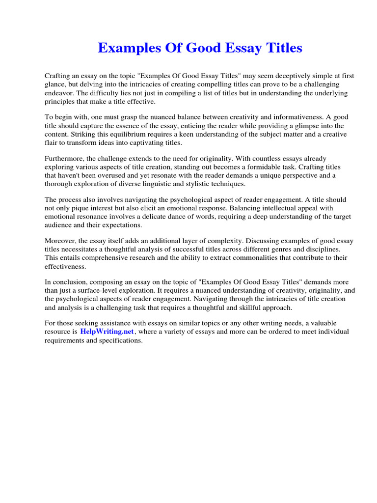 Examples of Good Essay Titles | PDF | Cannabis (Drug) | Mentorship